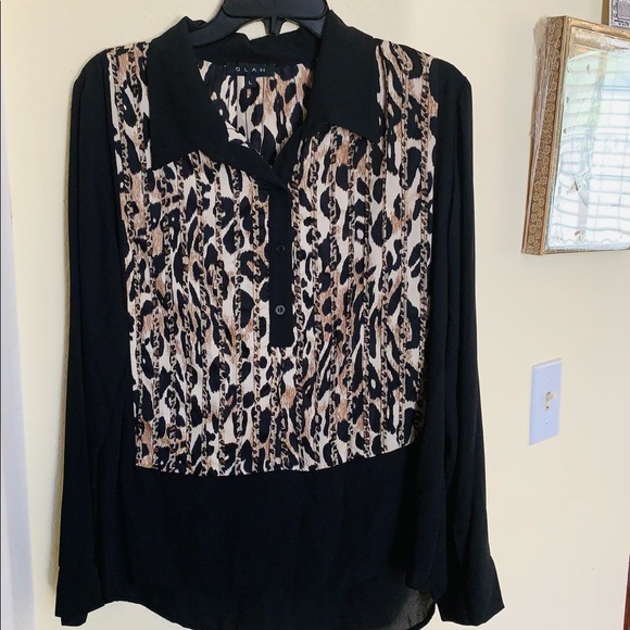 glam | Tops | Glam Shirt Long Sleeves Black Color Frontback Tiger Print ...